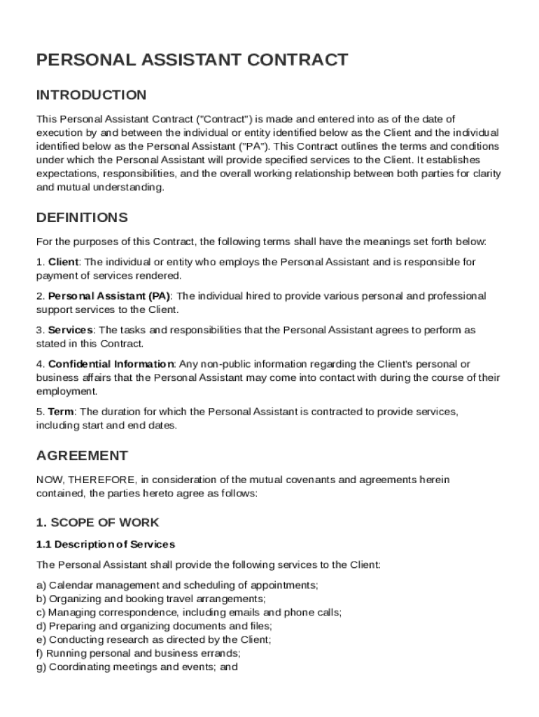Personal Assistant Contract Template: Fill out & sign online | DocHub