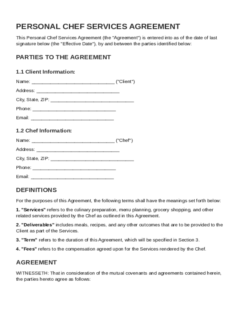 Personal Chef Contract Template: Fill out & sign online | DocHub
