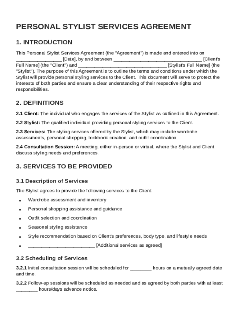 Personal Stylist Contract Template Form - Fill Online, Printable ...
