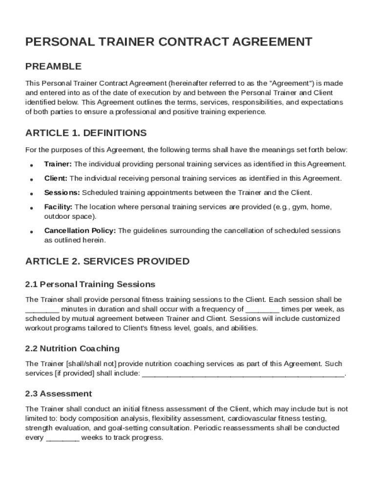 Personal Trainer Contract Template Form - Fill Online, Printable ...