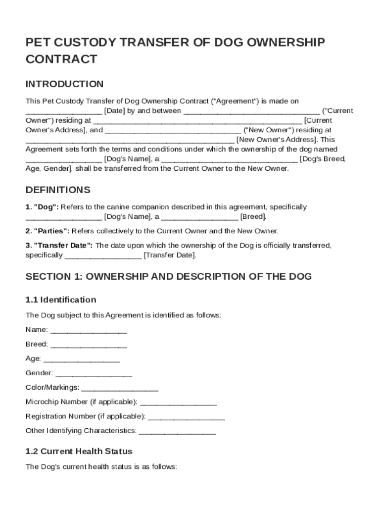 Pet Custody Transfer Of Dog Ownership Contract Template: Fill out ...