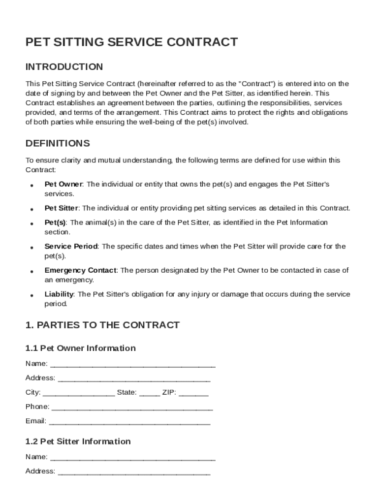 Pet Sitt Service Contract Template: Fill out & sign online | DocHub