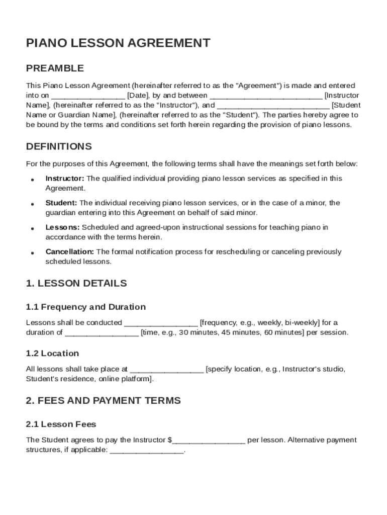 Piano Lesson Contract Template Form - Fill Online, Printable, Fillable ...