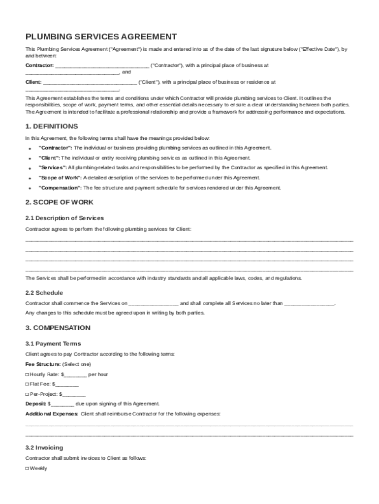 Plumb Service Contract Template: Fill out & sign online | DocHub