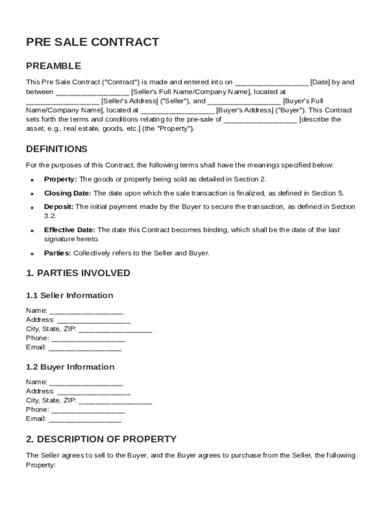 Pre Sale Contract Template: Fill out & sign online | DocHub