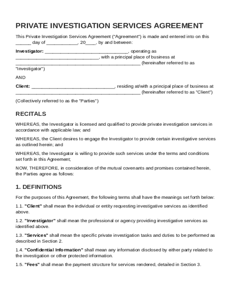 Private Investigation Contract Template: Fill out & sign online | DocHub