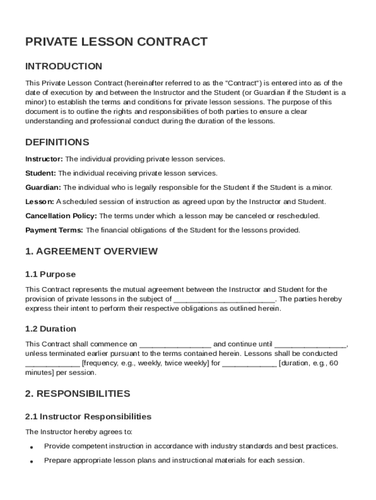 Private Lesson Contract Template: Fill out & sign online | DocHub