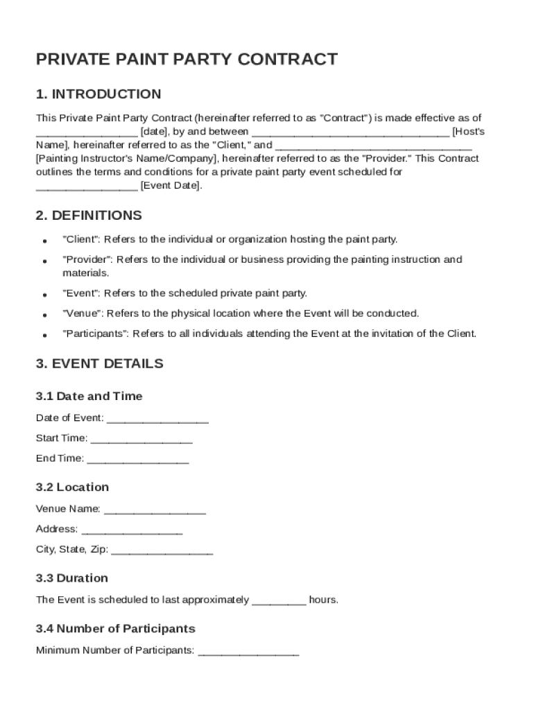Private Paint Party Contract Template: Fill out & sign online | DocHub
