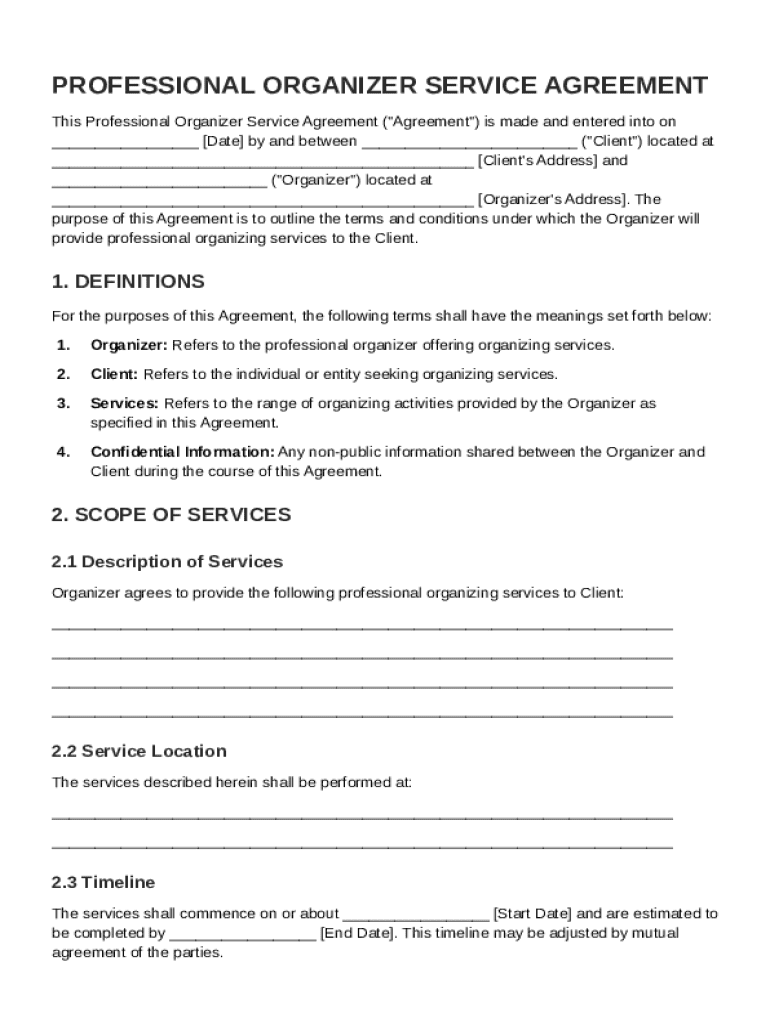 Professional Organizer Contract Template: Fill out & sign online | DocHub