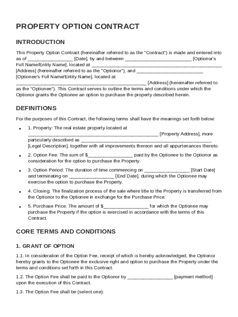 Property Option Contract Template: Fill out & sign online | DocHub