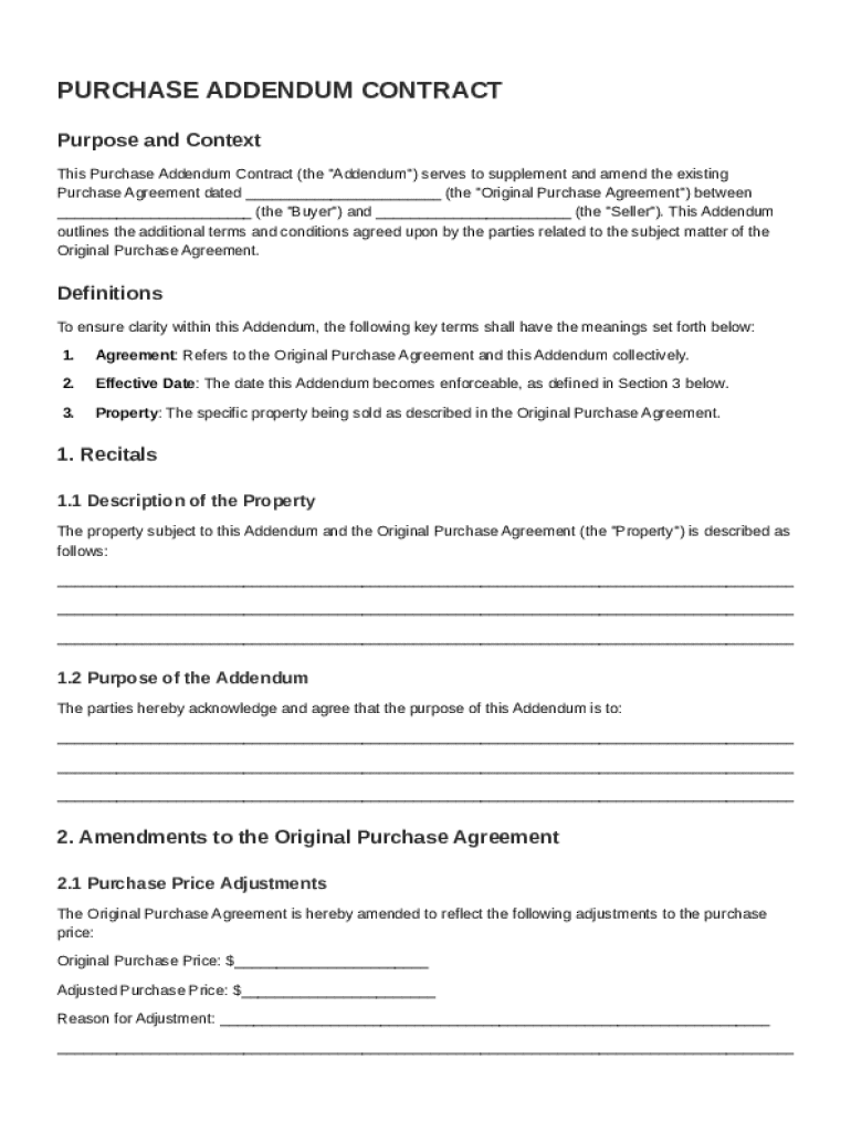 Purchase Addendum Contract Template: Fill out & sign online | DocHub