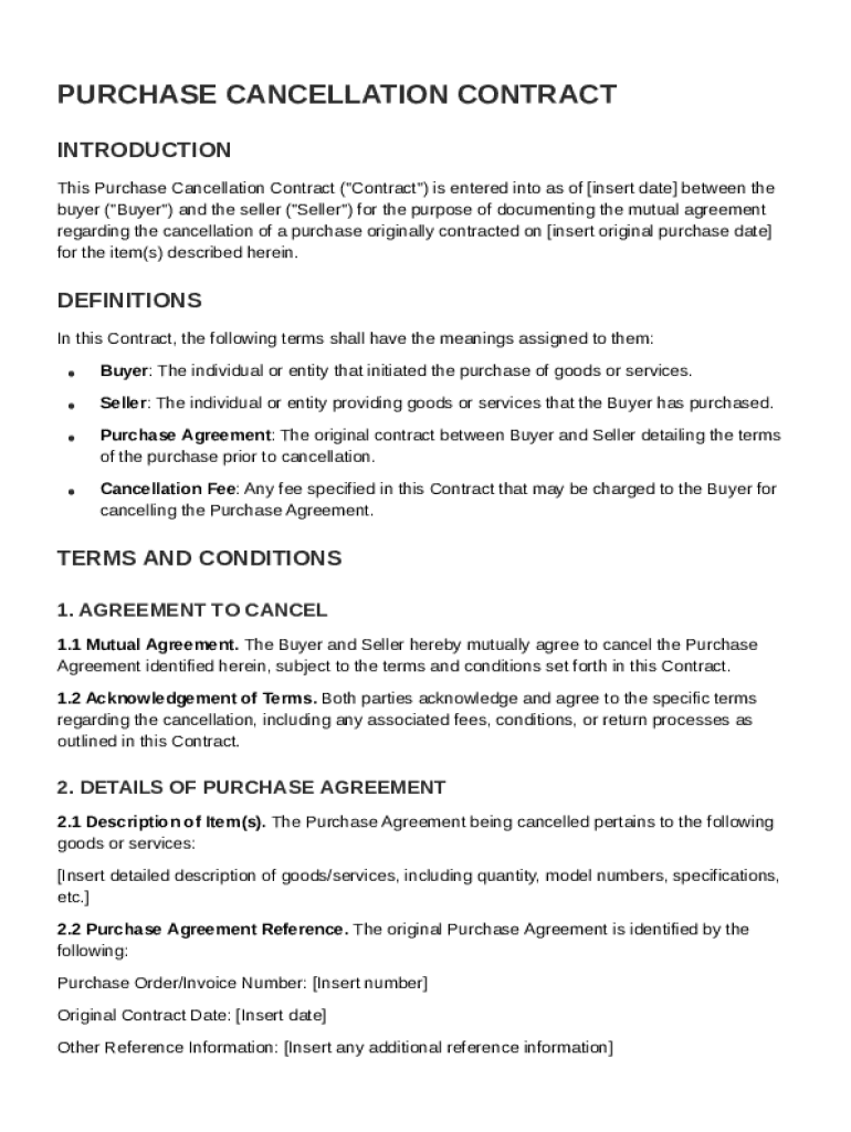 Purchase Cancellation Contract Template: Fill out & sign online | DocHub