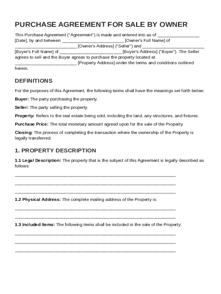 Purchase For Sale By Owner Contract Template: Fill out & sign online ...