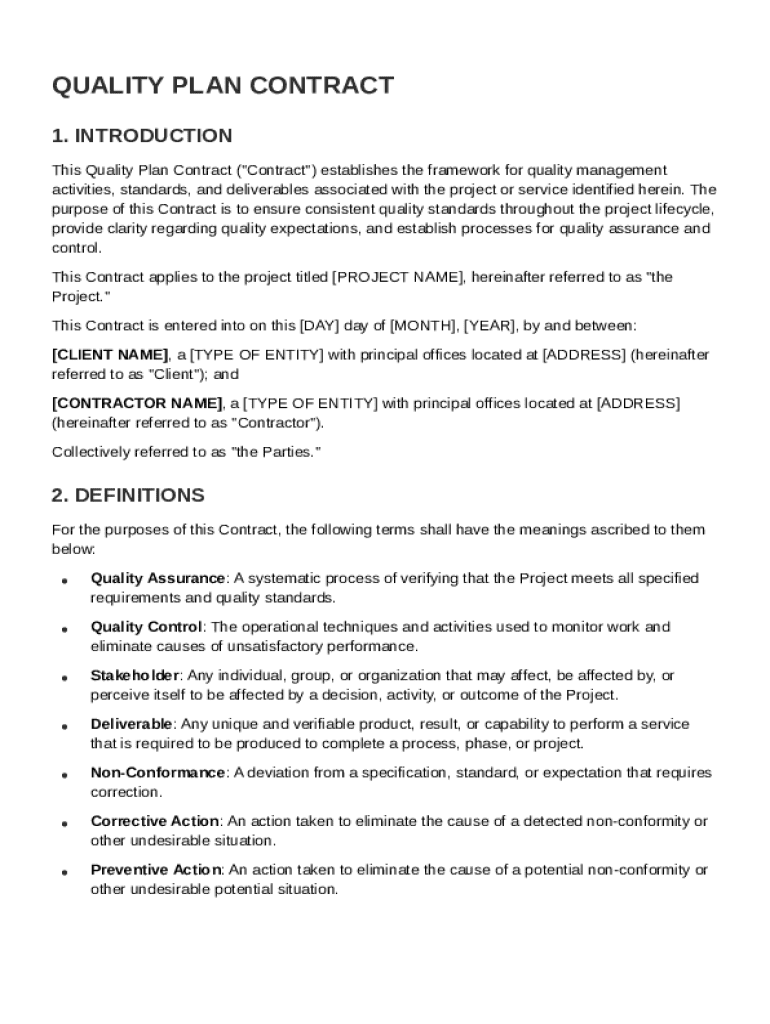 Quality Plan Contract Template: Fill out & sign online | DocHub