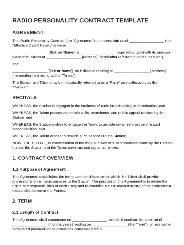 Radio Personality Contract Template: Fill out & sign online | DocHub