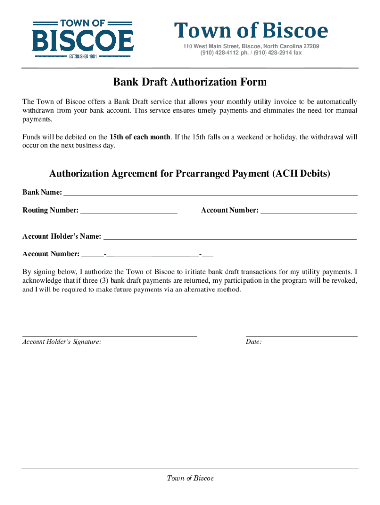 Fillable Online Bank Draft Authorization Form Fax Email Print - pdfFiller
