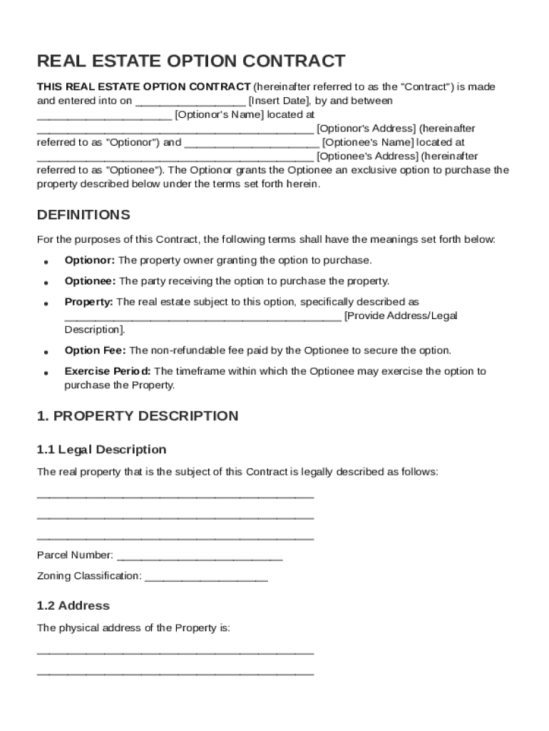 Real Estate Option Contract Template: Fill out & sign online | DocHub