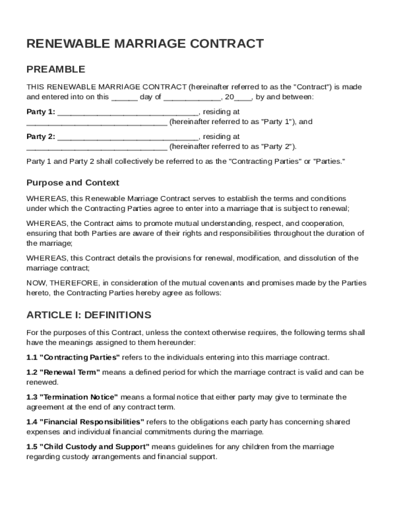 Renewable Marriage Contract Template: Fill out & sign online | DocHub