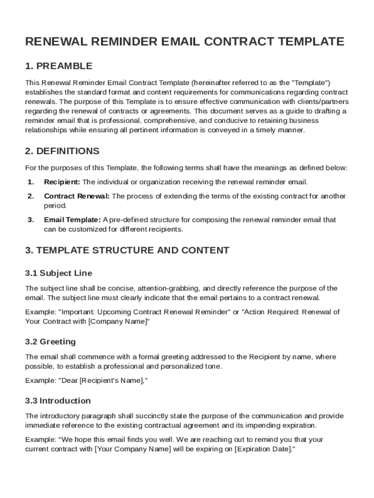 Renewal Reminder Email Contract Template: Fill out & sign online | DocHub