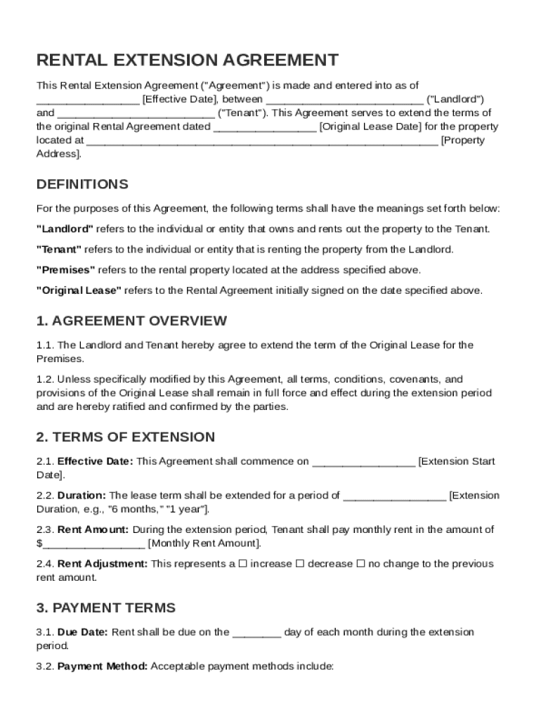 Rental Extension Contract Template Form - Fill Online, Printable ...