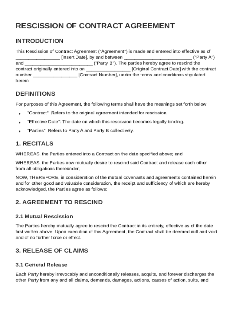 Rescind Contract Template: Fill out & sign online | DocHub