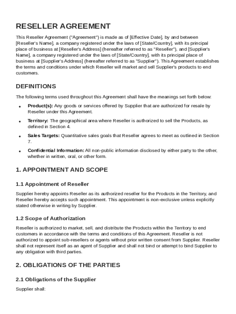 Reseller Contract Template: Fill out & sign online | DocHub