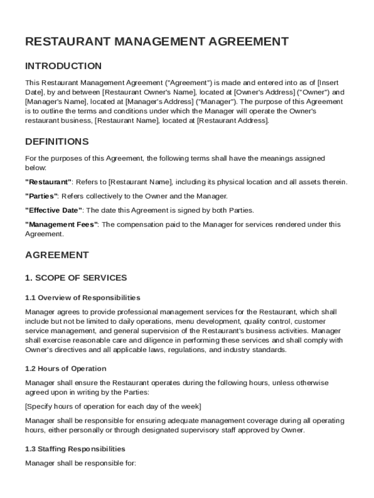 Restaurant Contract Template: Fill out & sign online | DocHub