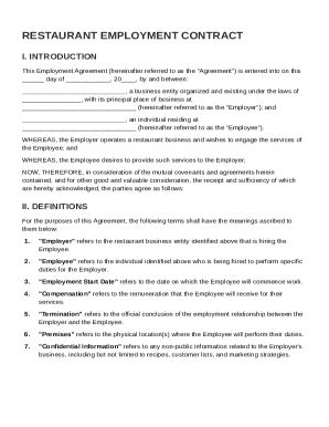 Restaurant Employment Contract Template Form - Fill Online, Printable ...
