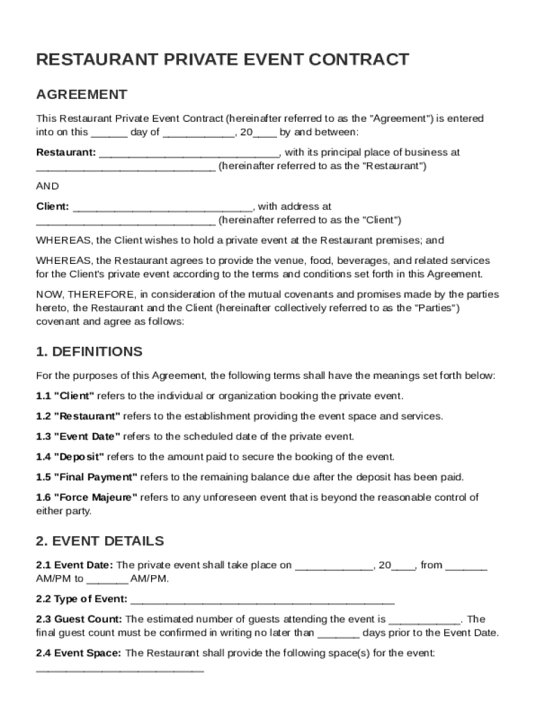 Restaurant Private Event Contract Template: Fill out & sign online | DocHub