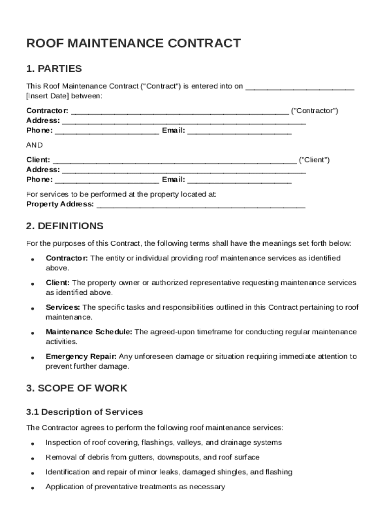 Roof Maintenance Contract Template Form - Fill Online, Printable ...