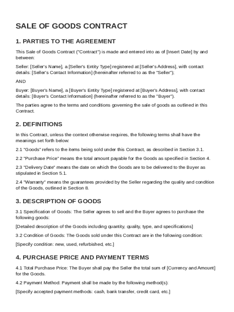 Sale Of Goods Contract Template: Fill out & sign online | DocHub