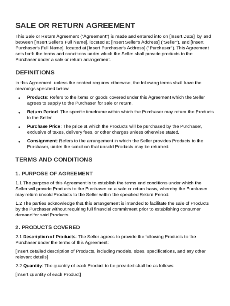 Sale Or Return Contract Template: Fill out & sign online | DocHub