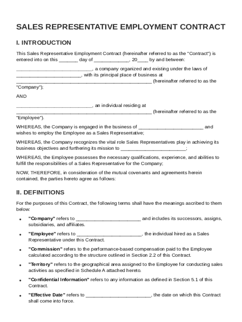 Sale Rep Employment Contract Template: Fill out & sign online | DocHub