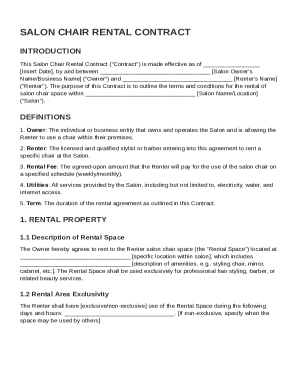 Salon Chair Rental Contract Template - Fill and Sign Printable Template ...