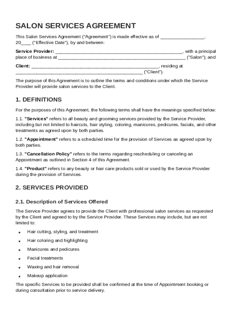 Salon Contract Template: Fill out & sign online | DocHub