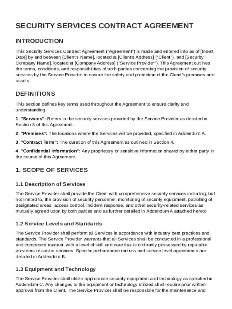 Security Company Contract Template Form - Fill Online, Printable ...