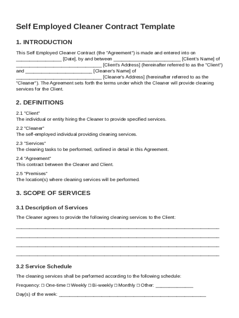 Self Employed Cleaner Contract Template: Fill out & sign online | DocHub