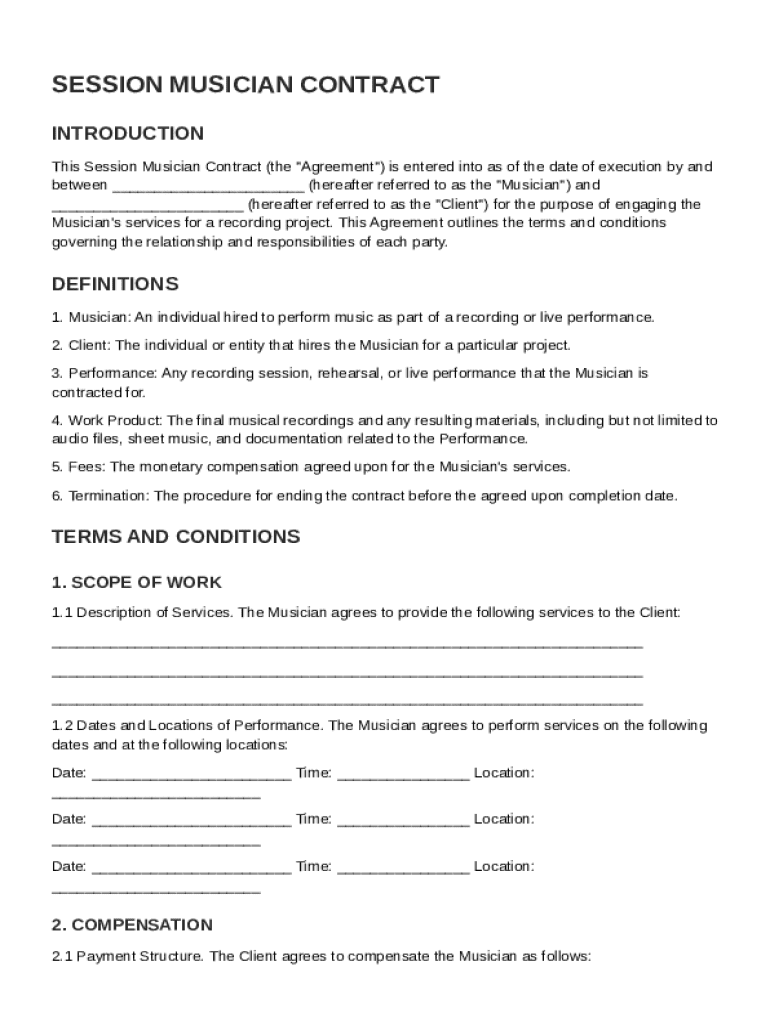 Session Musician Contract Template Form - Fill Online, Printable ...