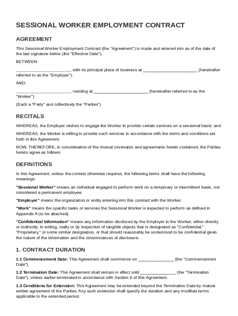 Sessional Worker Contract Template: Fill out & sign online | DocHub