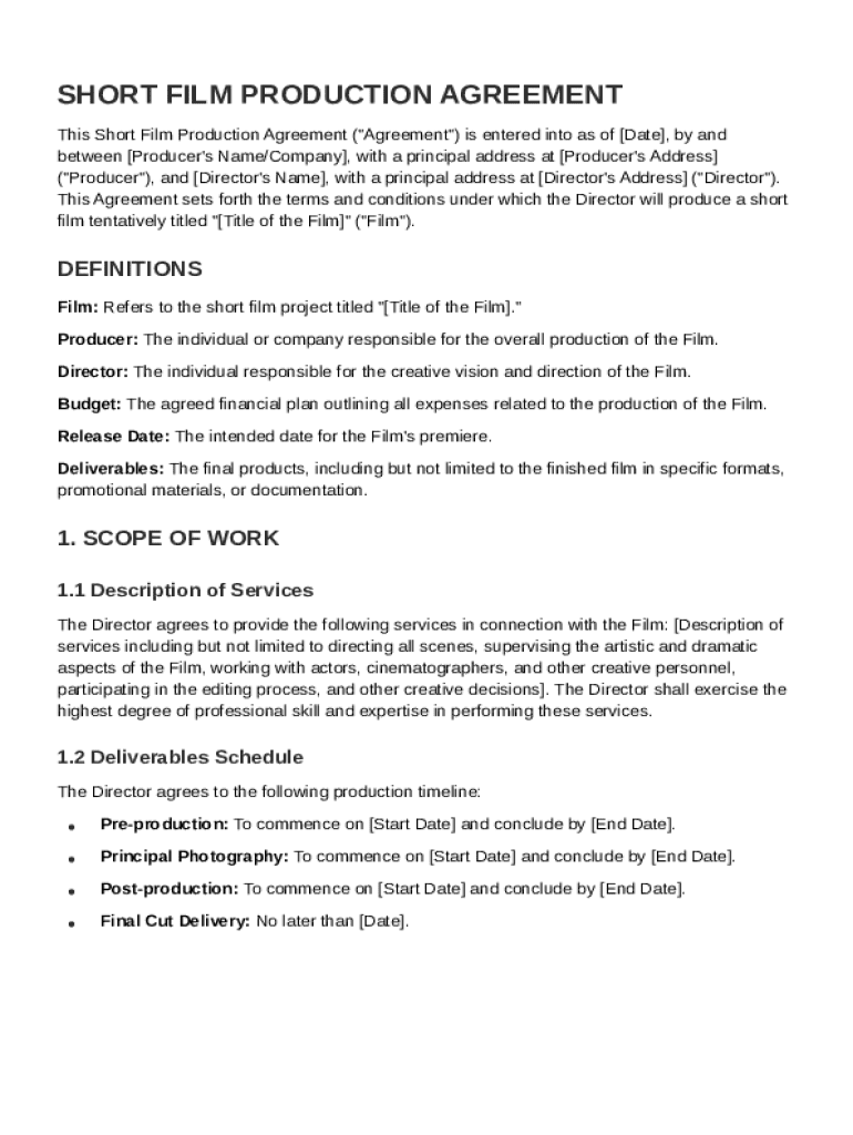 Short Film Contract Template: Fill out & sign online | DocHub