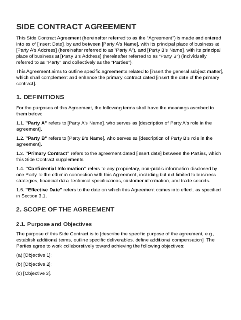 Side Contract Template: Fill out & sign online | DocHub