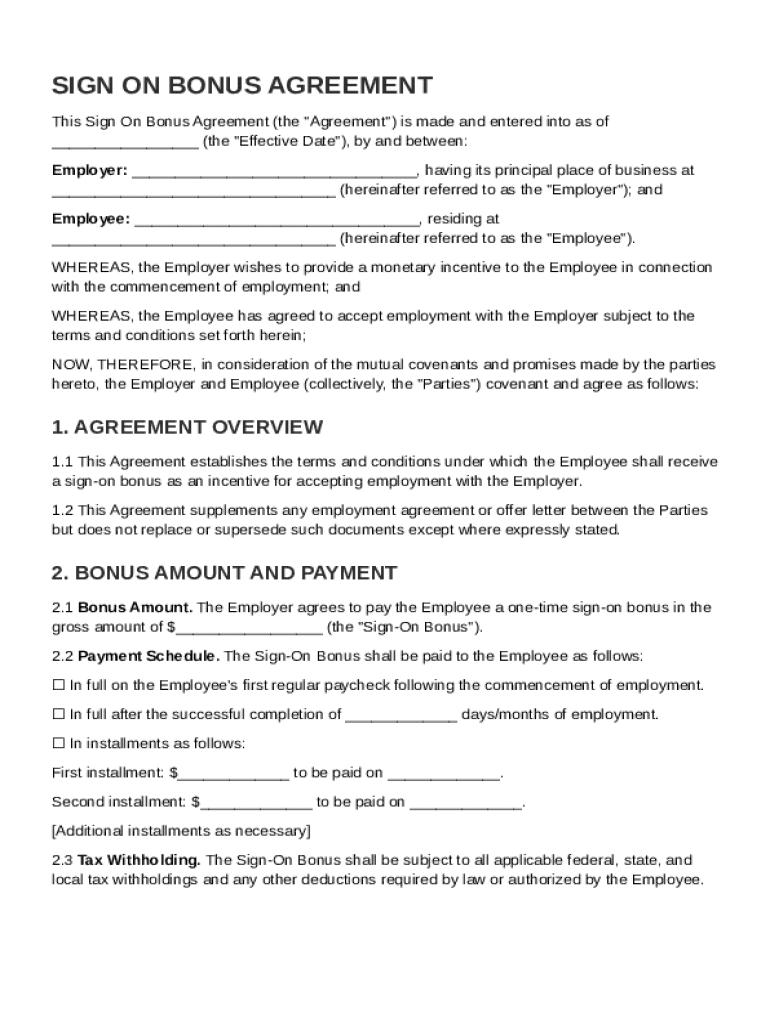 Sign On Bonus Contract Template: Fill out & sign online | DocHub