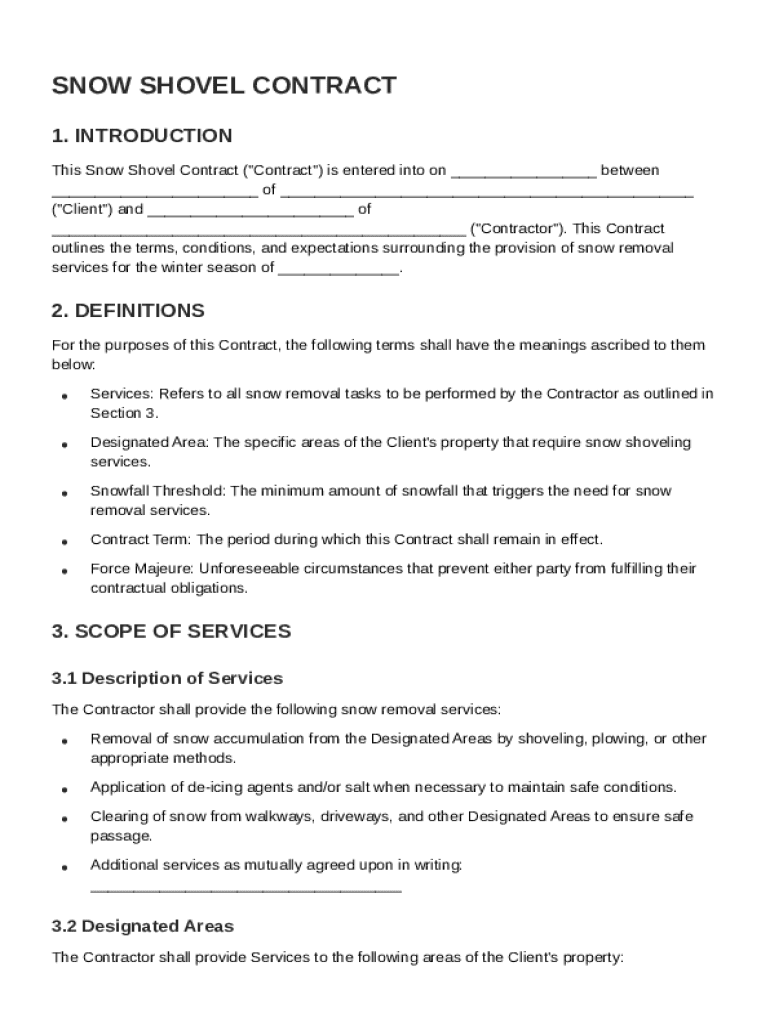 Snow Shovel Contract Template: Fill out & sign online | DocHub