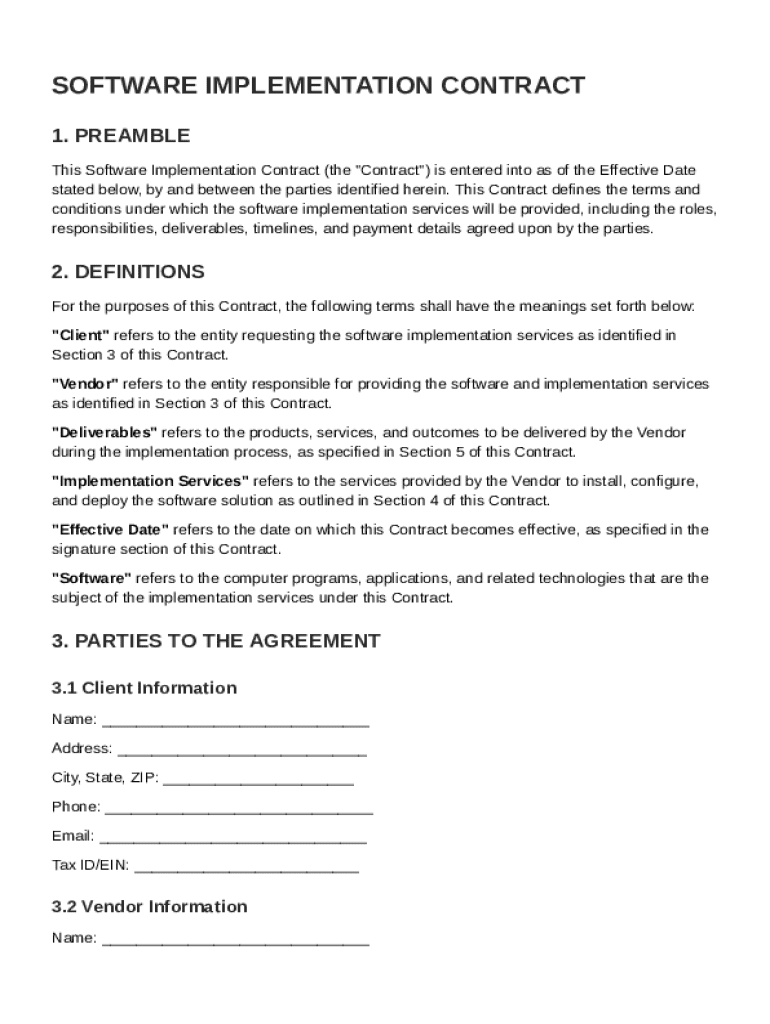 Software Implementation Contract Template: Fill out & sign online | DocHub