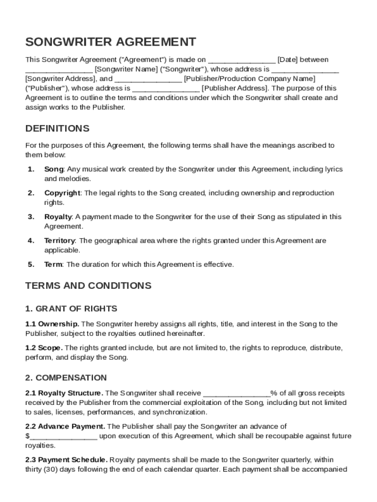Songwriter Contract Template: Fill out & sign online | DocHub