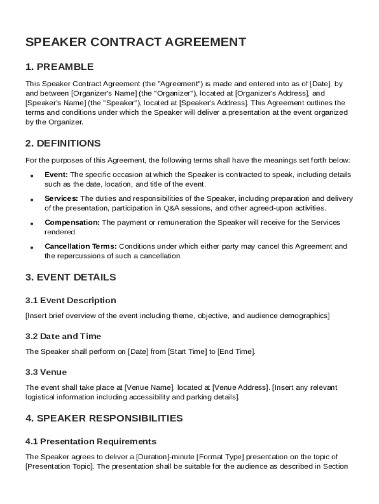 Speaker Contract Template: Fill out & sign online | DocHub