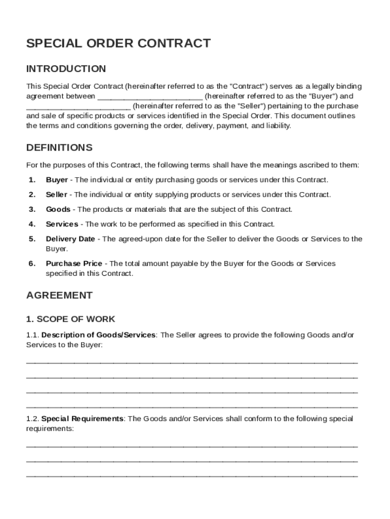 Special Order Contract Template: Fill out & sign online | DocHub