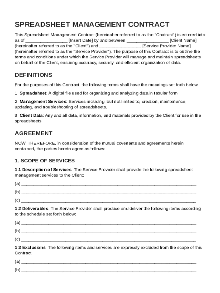 Spreadsheet Management Contract Template: Fill out & sign online | DocHub