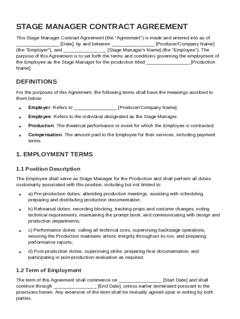 Stage Manager Contract Template: Fill out & sign online | DocHub