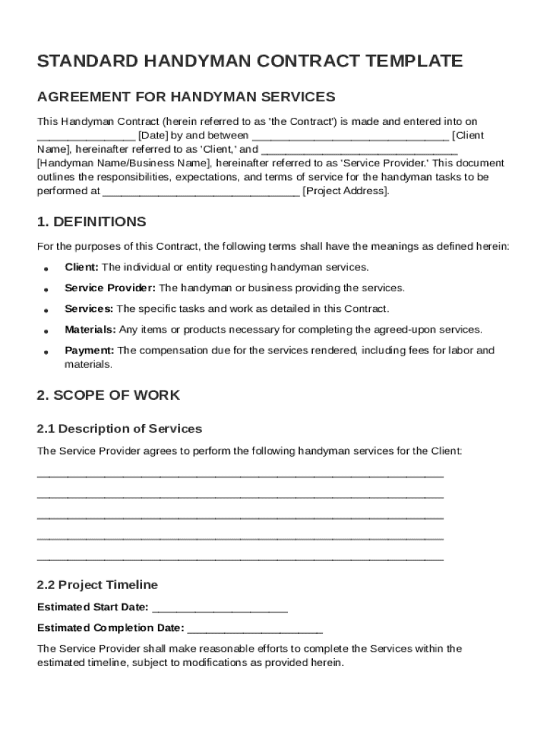 Standard Handyman Contract Template Form - Fill Online, Printable ...